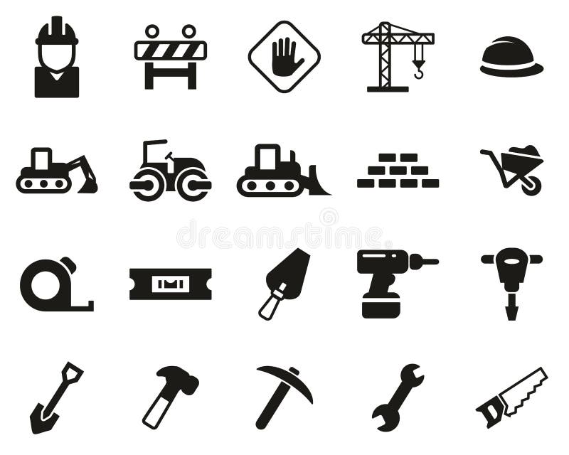 Builders Site or Construction Site Icons Thin Line Vector Illustration ...