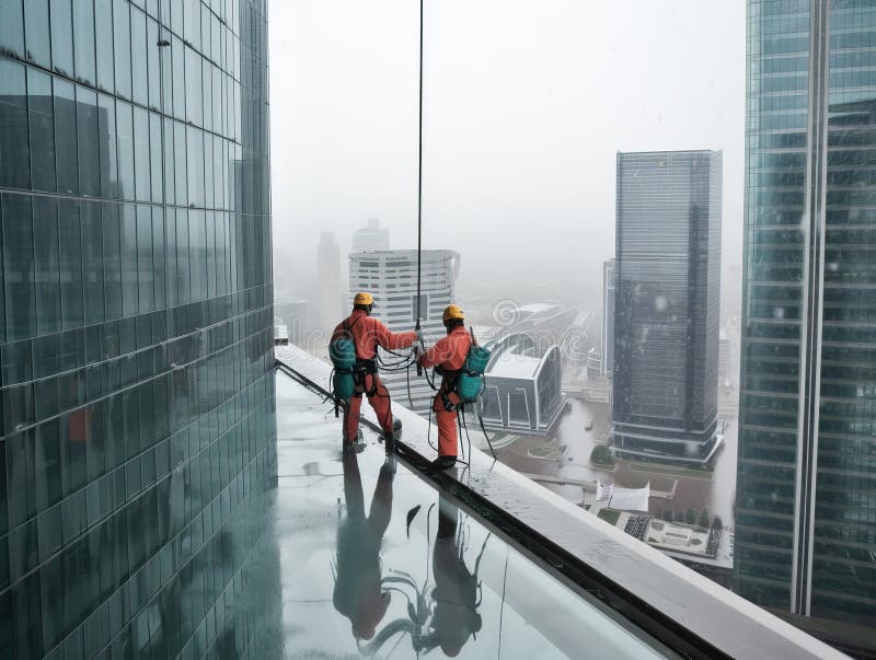Builders of the Tallest Building in Kiev on High-altitude Works Stock ...