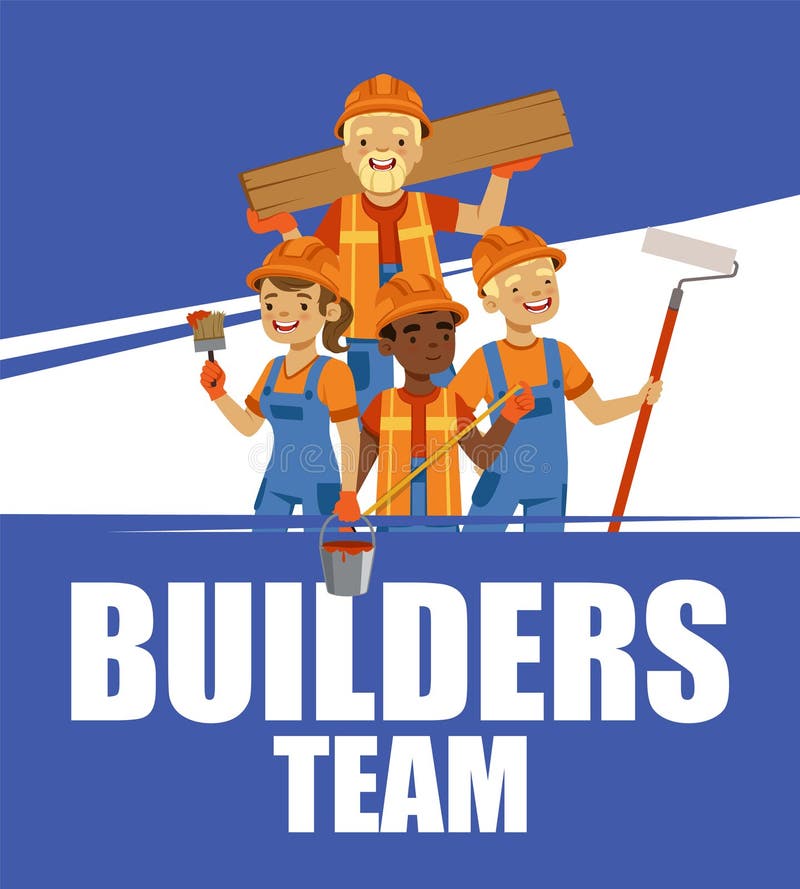 Builders Team. Group of Professional Builders in Uniform Stock Illustration - Illustration of ...
