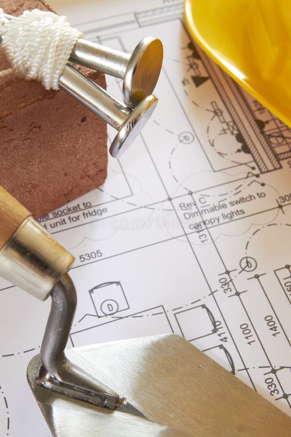 Builders Tools Arranged on House Plans Stock Photo - Image of tester ...