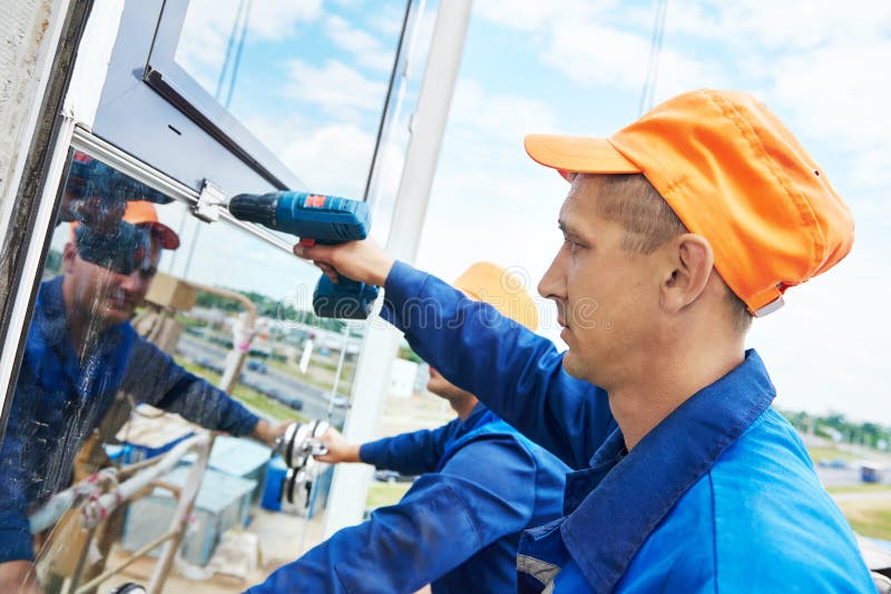 Facade Glass Window Installation Stock Photo - Image of hardhat ...