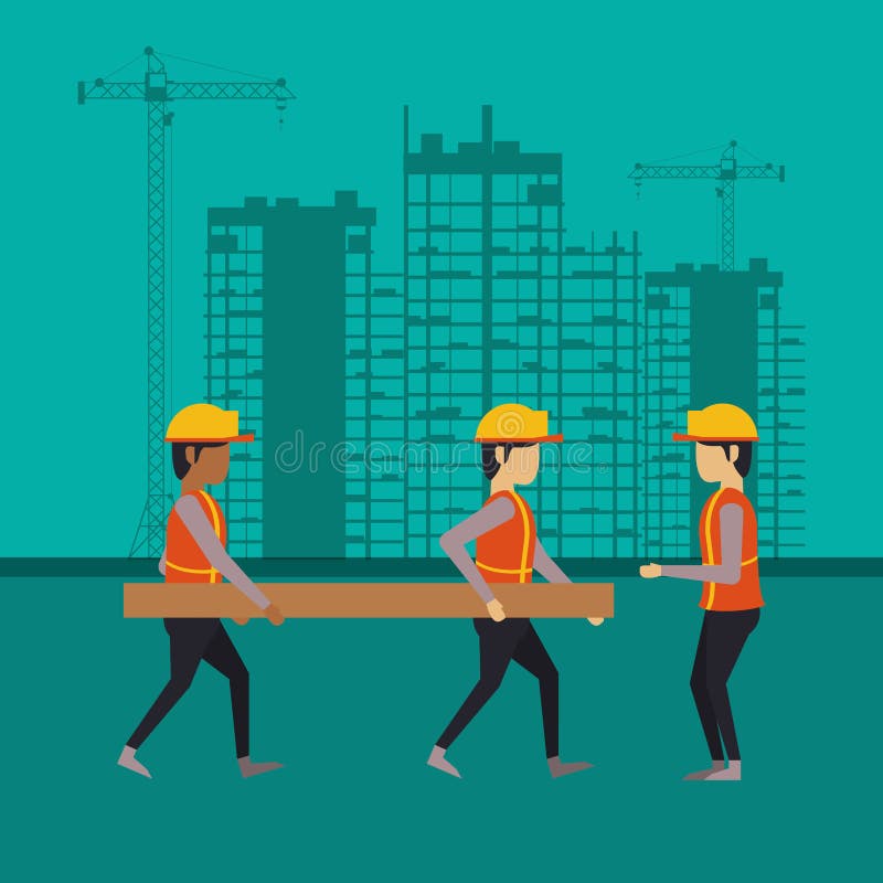 Builders Working Under Construction Scene Stock Vector - Illustration ...