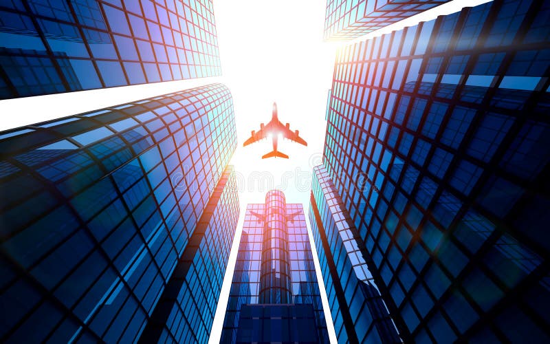 Building with airplane stock illustration. Illustration of building ...