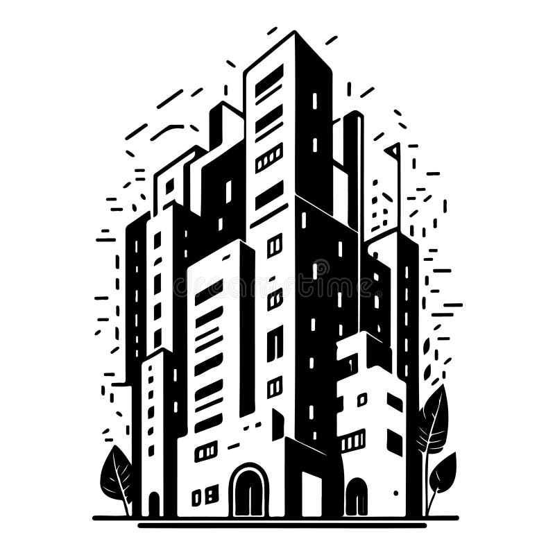 Building Apartment City Illustration Sketch Hand Draw Black Stock ...
