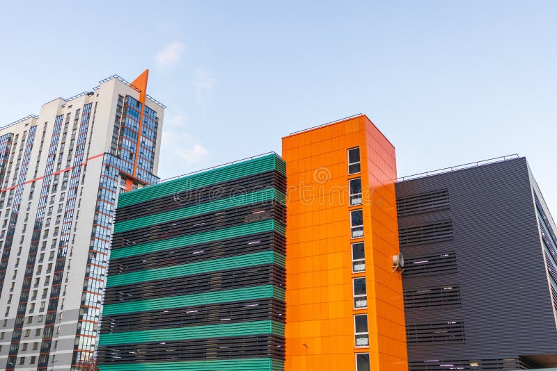 Building in Architectural Style High-tech Bright Colors.orange Bar ...