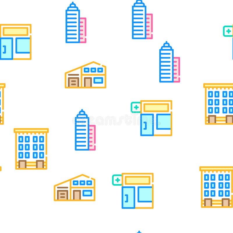 Building Architecture Collection Icons Set Vector Illustrations Stock Vector Illustration Of