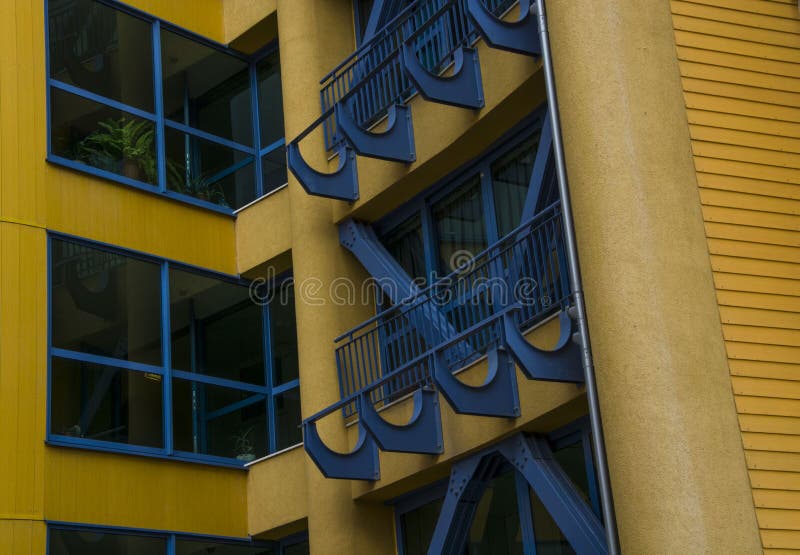 Building Architecture Yellow Blue Floors Windows Stock Photo - Image of ...