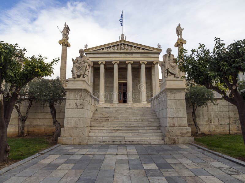 The Building of the Athens Academy a Marble Column with a Sculptures of ...