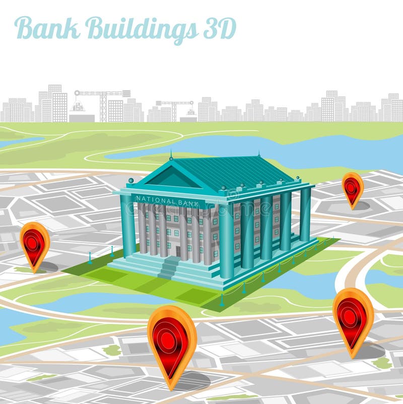 Building of Bank and Location Their on City Map Stock Vector ...