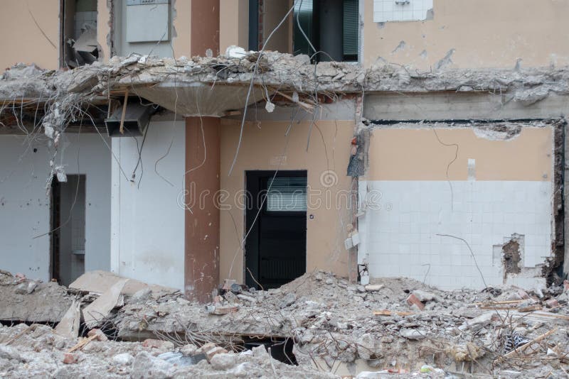 Building Been Torn Down by the Demolition Team on a Spring Day Stock ...