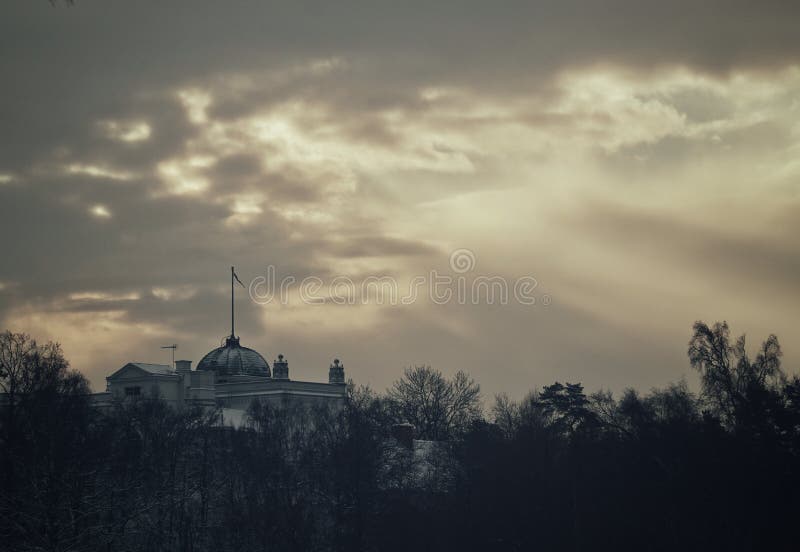 Building Behind Forest during Winter Stock Photo - Image of cloud ...