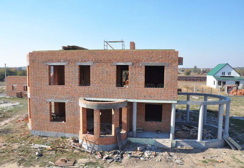 Building Big Brick House with Winter Garden or Conservatory Stock Photo ...