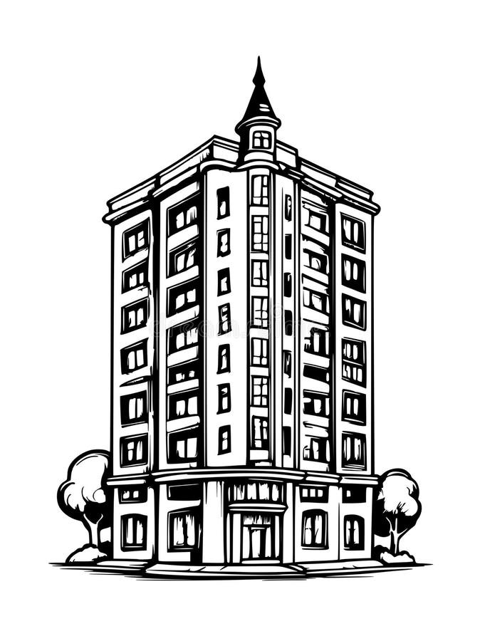 Building. Black and White Illustration Stock Illustration ...