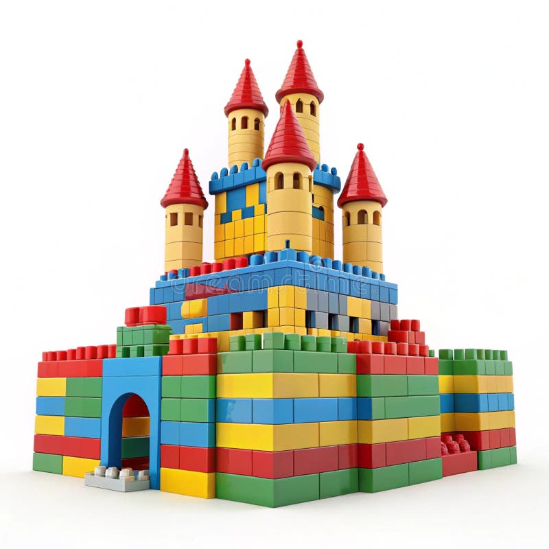 Building Blocks Castle 3D Render Isolated on White Background Stock ...