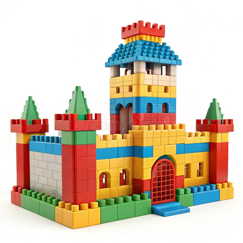 Building Blocks Castle 3D Render Isolated on White Background Stock ...