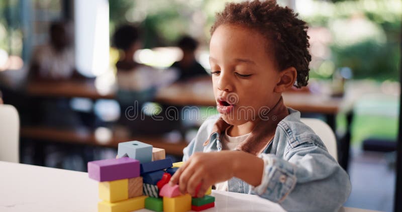 Building Blocks, Education and Game with Boy in Home for Child ...