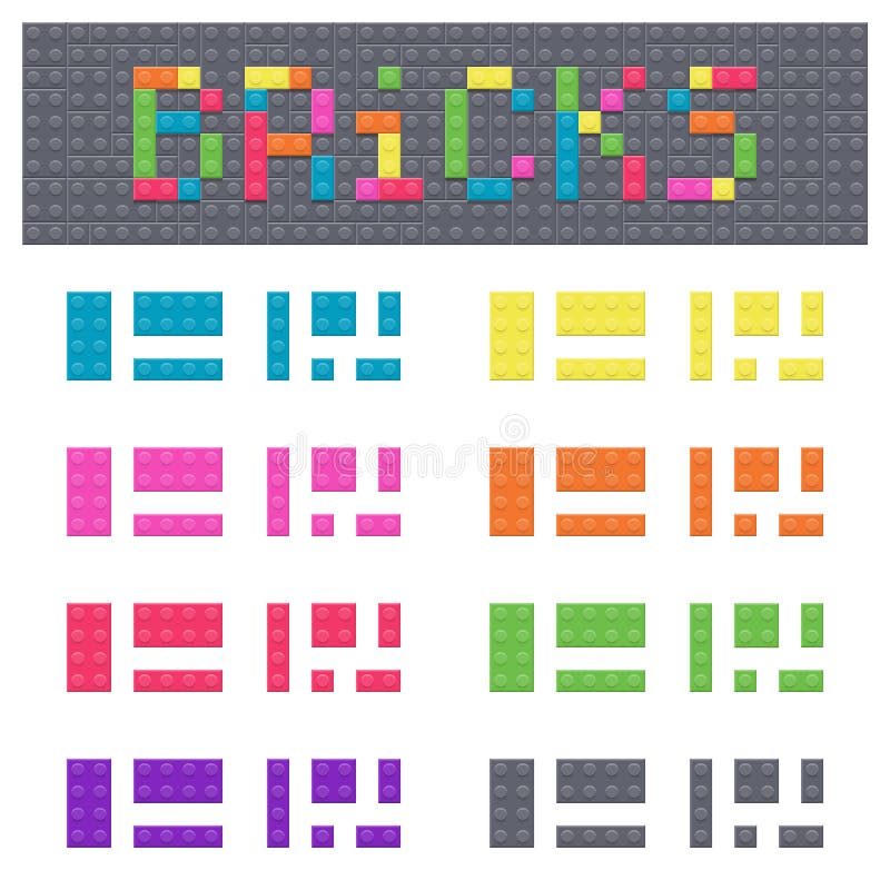 Building Blocks of Plastic Constructor Colored Elements Icon Set Stock ...