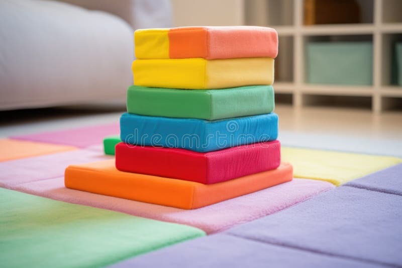 Building Blocks Tower on a Soft Mat Stock Photo - Image of early ...