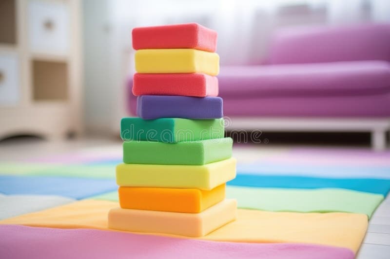 Building Blocks Tower on a Soft Mat Stock Photo - Image of imagination ...