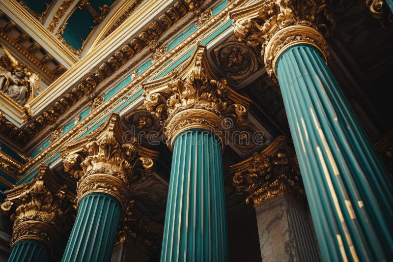 Building with Blue and Gold Columns Stock Photo - Image of ornate ...