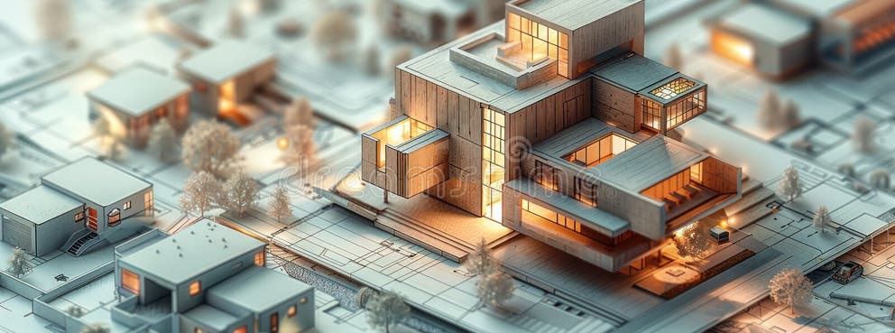 And Building Blueprints with a Model House and Building Blocks on Top ...