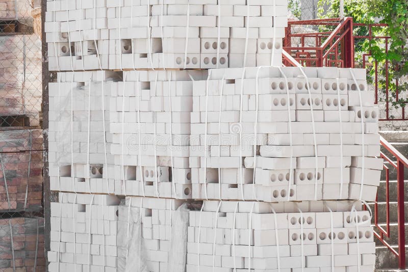 Red Brick Packed on the Wooden Pallets Stock Image - Image of object ...