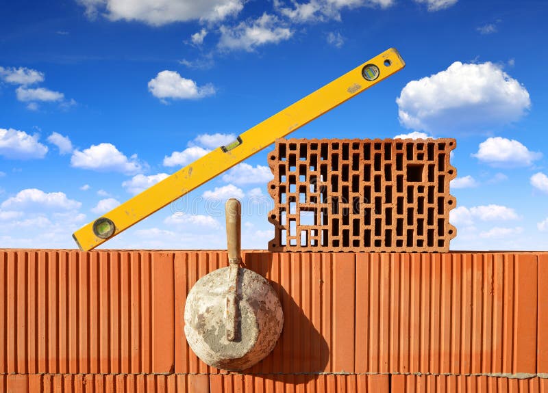 Building a brick wall. stock image. Image of skill, constructions ...