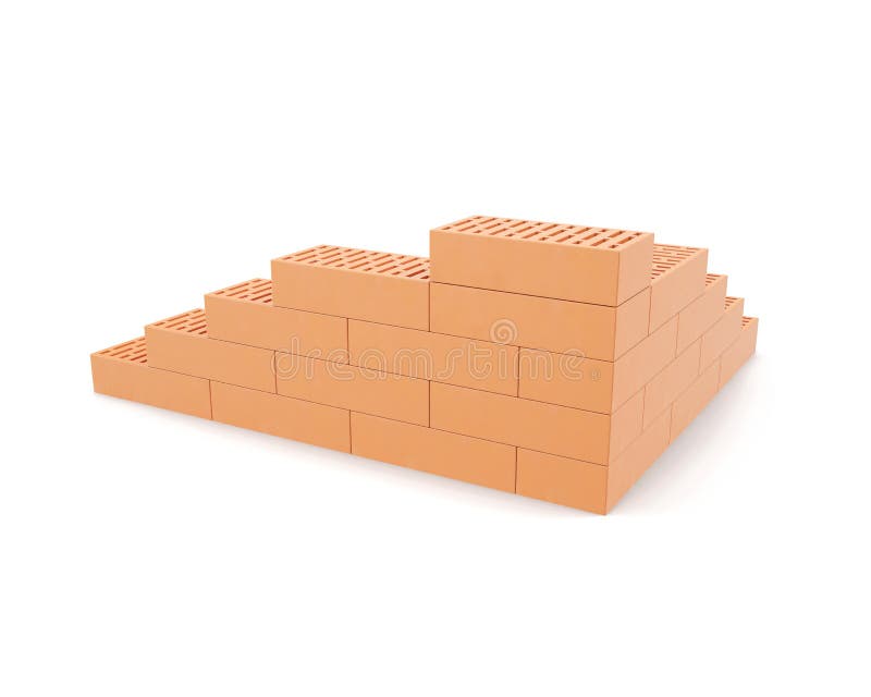 Building Brick Wall Isolated on White Background with Shadows. Stock ...