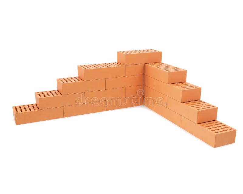 Building Brick Wall Isolated on White Background with Shadows. Stock ...