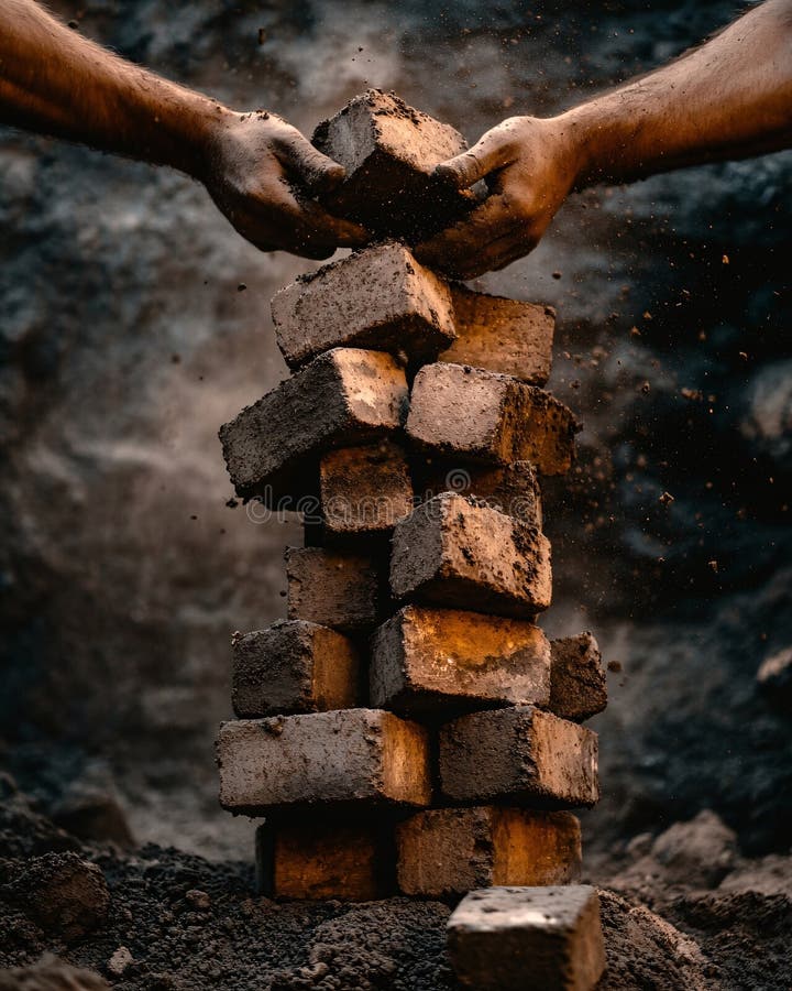 Building with Bricks: Construction Workers Placing Blocks for a Solid ...