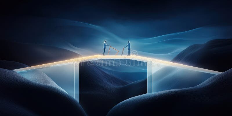 Building Bridge Over Canyon with Glowing Elements Stock Illustration ...