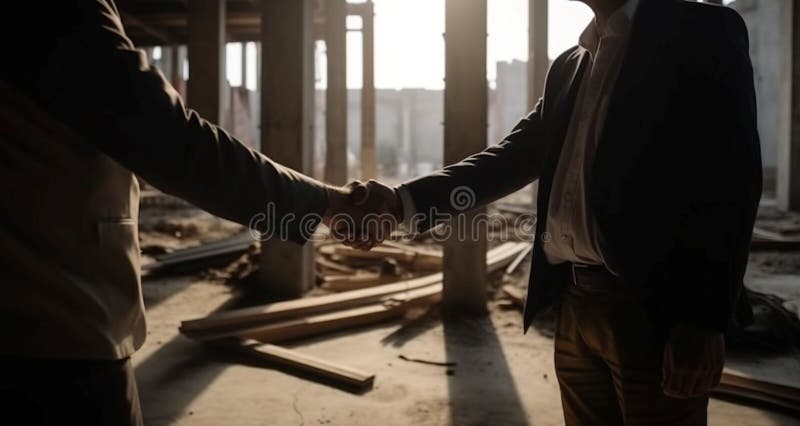 Building Bridges, Architect and Client Shake Hands at Construction Site ...