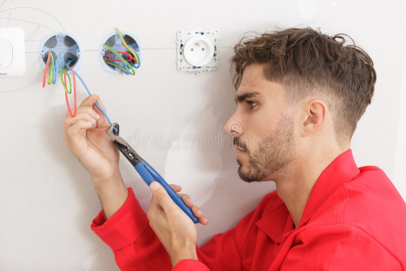 Building Builder with Screwdriver Fixing Socket Indoors Stock Image ...