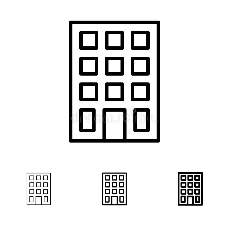 Building, Buildings, Construction Bold and Thin Black Line Icon Set ...