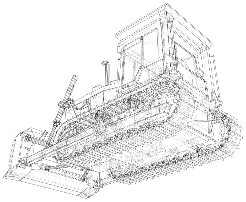 Building Bulldozer Isolated. 3D Rendering. Wire-frame. the Layers of ...