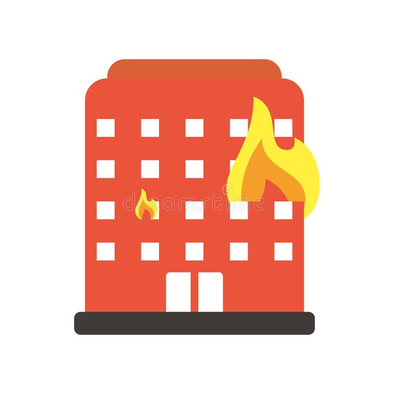 Building Burning with Fire Flames Flat Style Icon Stock Vector ...