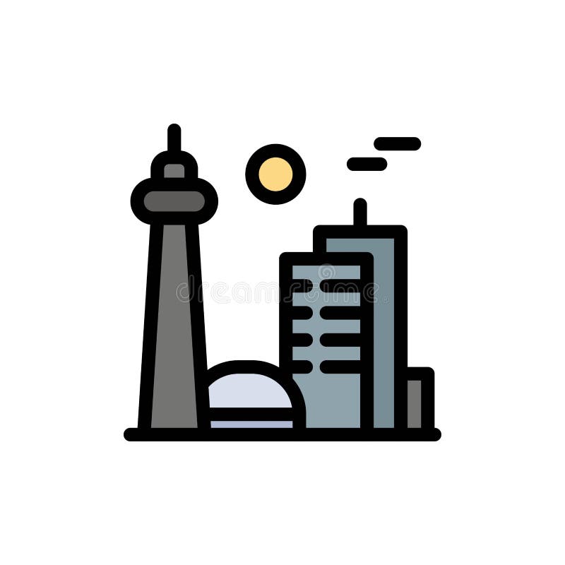 Building, Canada, City, Famous City, Toronto Flat Color Icon. Vector ...
