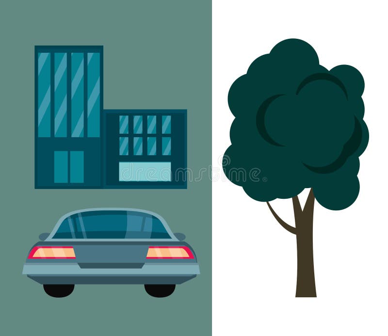 Building car tree stock vector. Illustration of city - 215662701