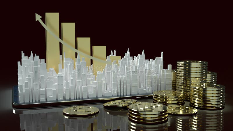 Building City and Chart Arrow Up on Tablet for Property Content 3d ...