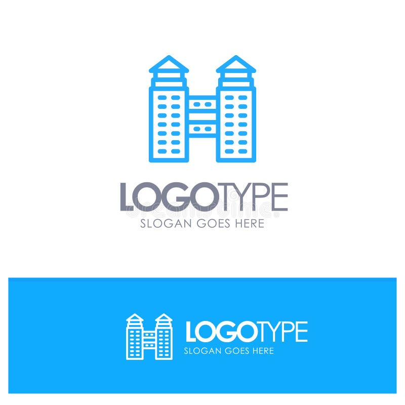Building, City, Construction Blue Outline Logo Place for Tagline Stock ...