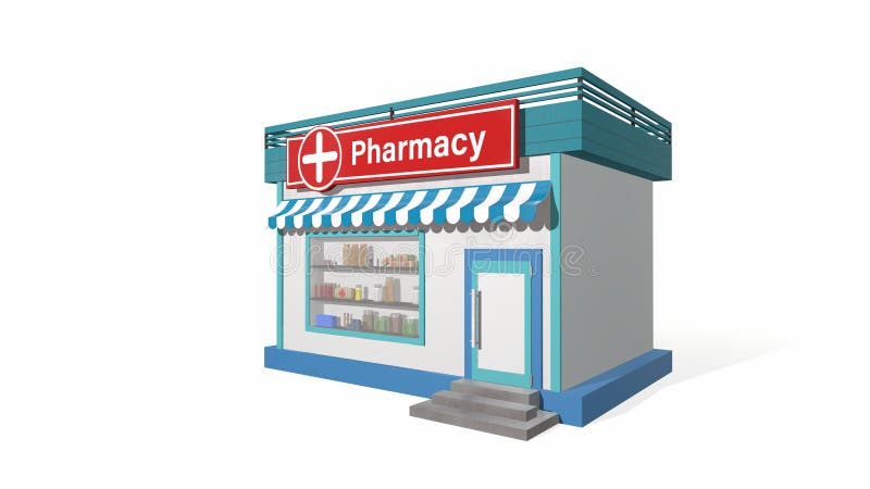The Building of City Pharmacy. Showcase with Medications. Flat Style.3d ...
