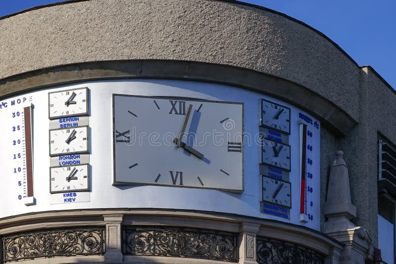 Building with a Clock on a Blue Sky Background Editorial Stock Image ...