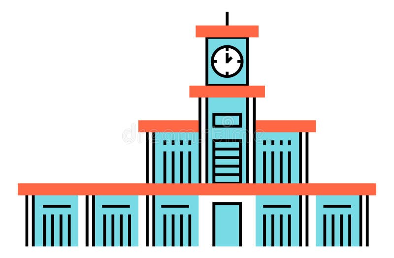 Building with Clock Tower. School Icon Stock Vector - Illustration of ...