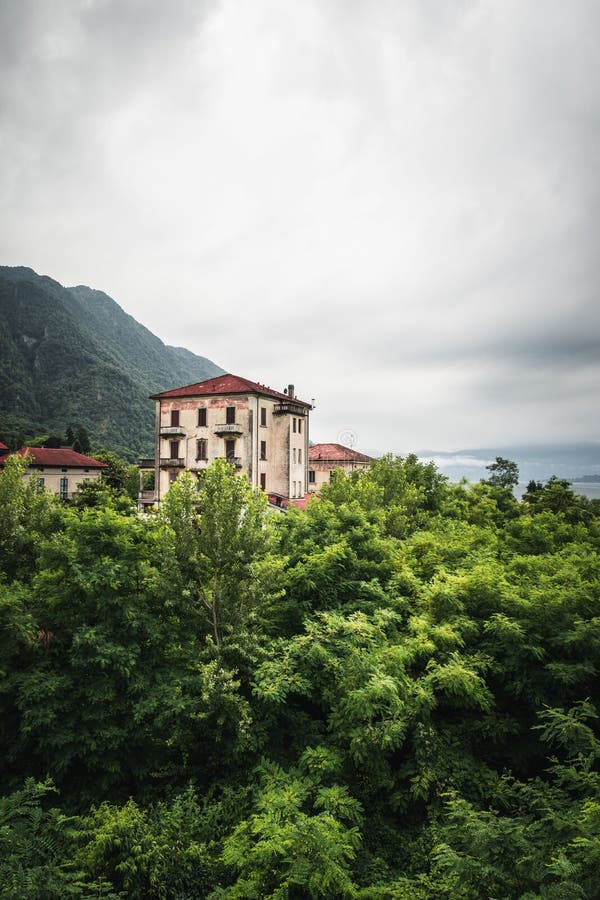 Building on the Coast Surrounded by Forests and Mountains Stock Photo ...
