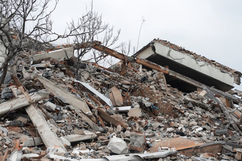 Building Collapse. Debris and Destroyed Building that Collapsed from an ...