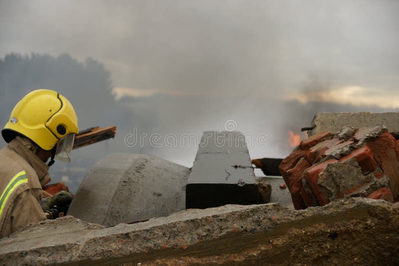 Building Collapse, Disaster Zone Stock Image - Image of firefighters ...