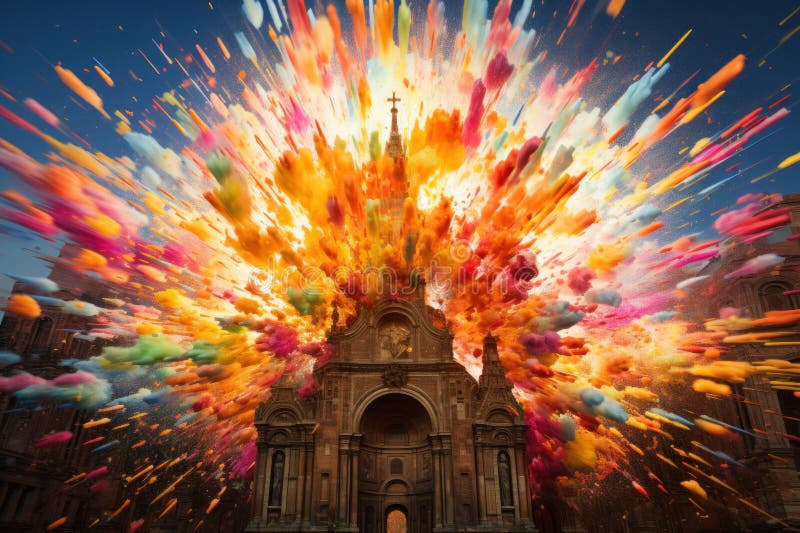 A Building with Colorful Explosion Stock Illustration - Illustration of ...