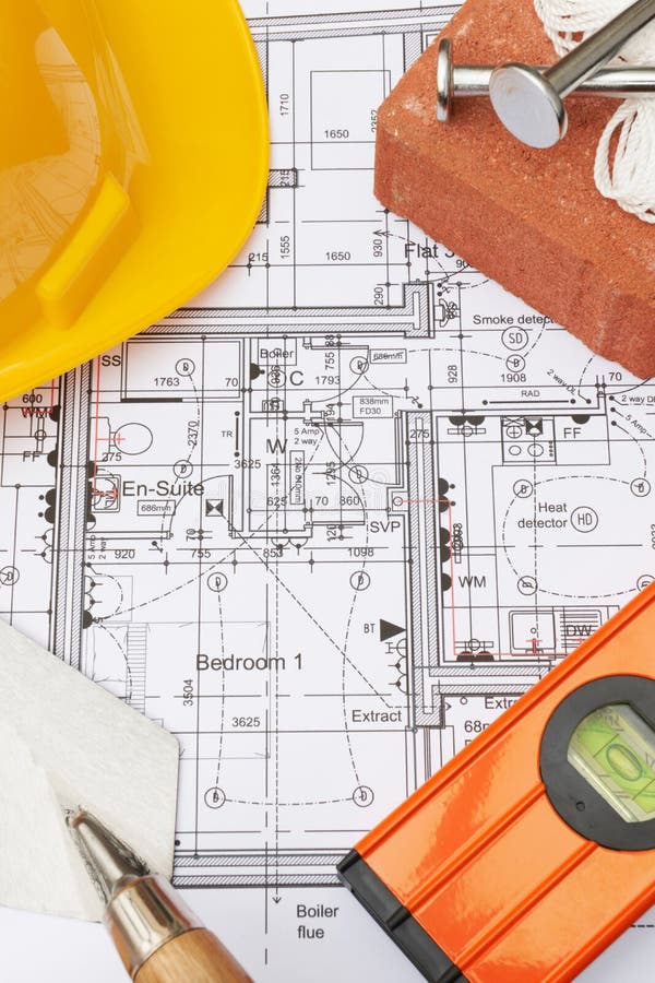 Building Components Arranged on House Plans Stock Photo - Image of ...