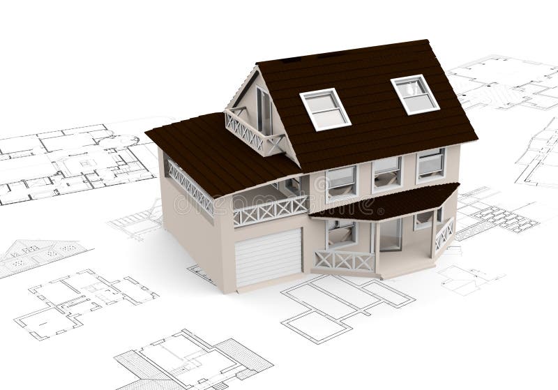 Building Concept with Blueprints Stock Illustration - Illustration of ...