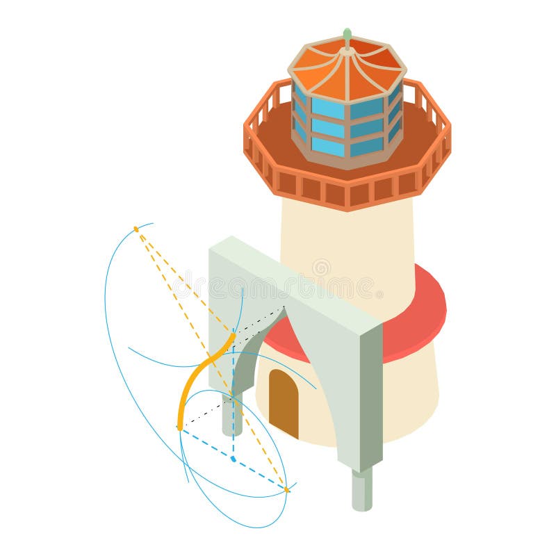 Building Concept Icon Isometric Vector. Arch Project and Big Lighthouse ...